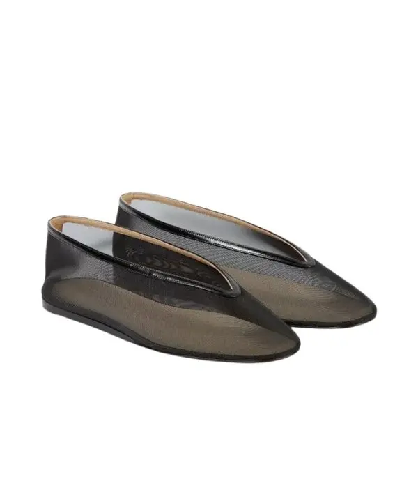 Le Monde Beryl Luna Leather-trimmed Mesh Ballet Flats - Black