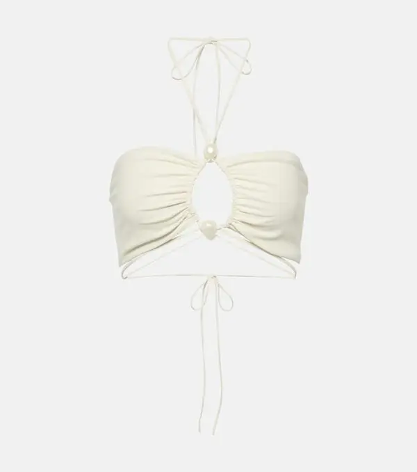 Magda Butrym Beaded Bandeau Bikini Top - Neutrals