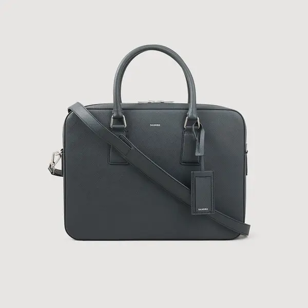 Sandro Saffiano Patterned Reconstituted Leather Briefcase - Steel