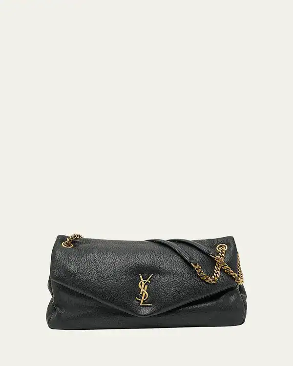 Saint Laurent Calypso Large Ysl Shoulder Bag In Leather - Light Musk ...