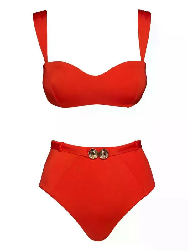 NOIRE SWIMWEAR Seashell-motif Bandeau Bikini Set - Red