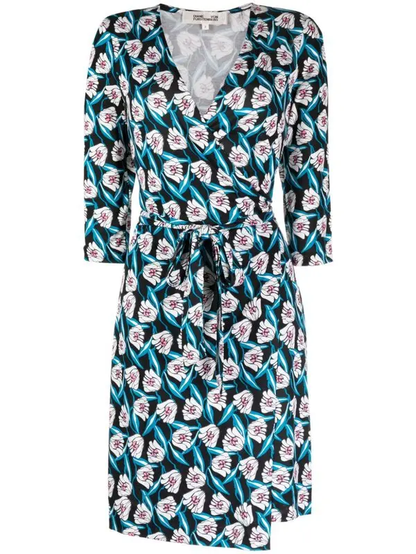 Diane Von Furstenberg Floral-print Silk Mini Wrap Dress - Blue