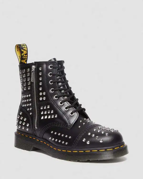Martens 1460 Studded Zip Atlas Leather Lace Up Boots Black
