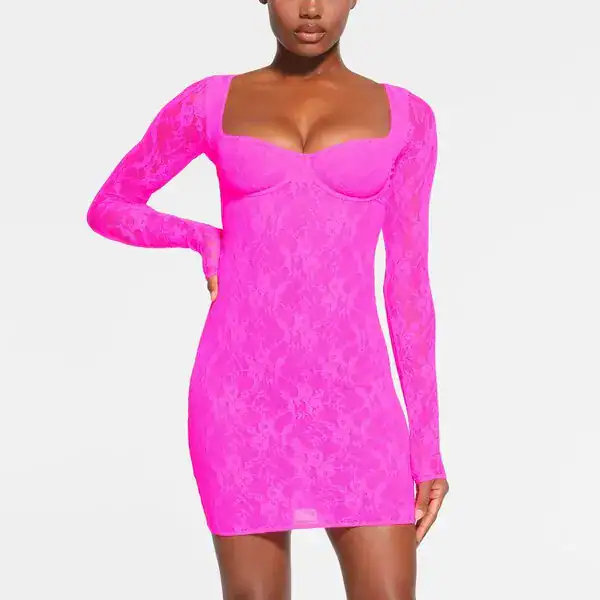 knee length dresses for ladies Long Sleeve A-Line Mini Dress in Black - 10 / Regular main image 0