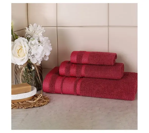 SUPERIOR 3pc Zero Twist Cotton Dobby Border Sof Towel Set