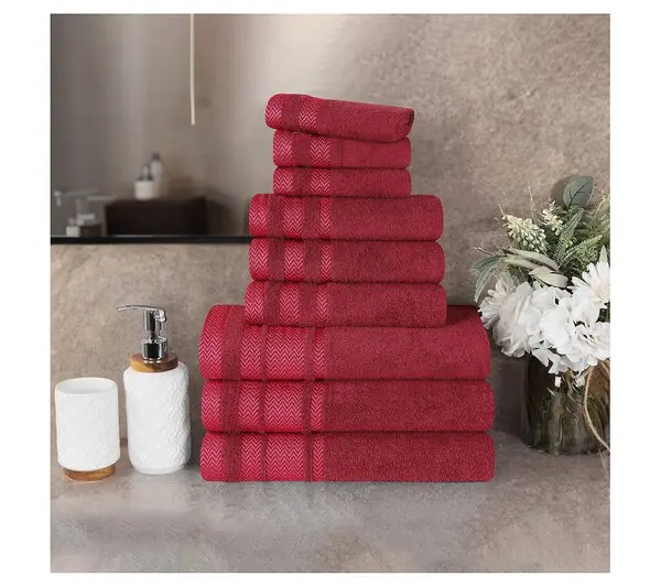 SUPERIOR 9pc Zero Twist Cotton Dobby Border Sof T Towel Set