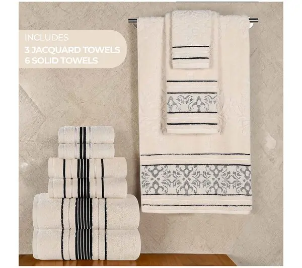 SUPERIOR 9pc Sadie Zero Twist Cotton Absorbent Owel Set