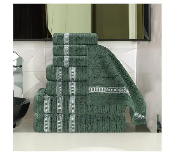SUPERIOR 8pc Soft Zero Twist Cotton Ribbed Plus Towel Set