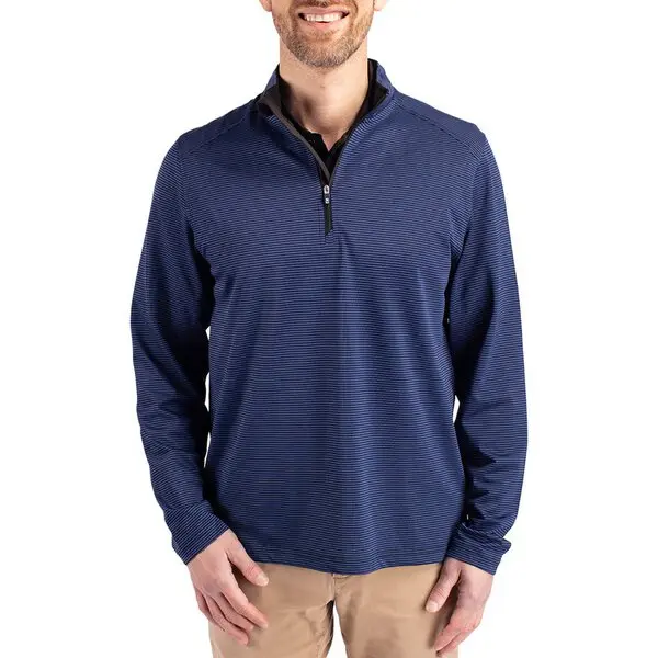 Cutter & Buck Virtue Micro Stripe Quarter Zip Pullover - Tour Blue/black
