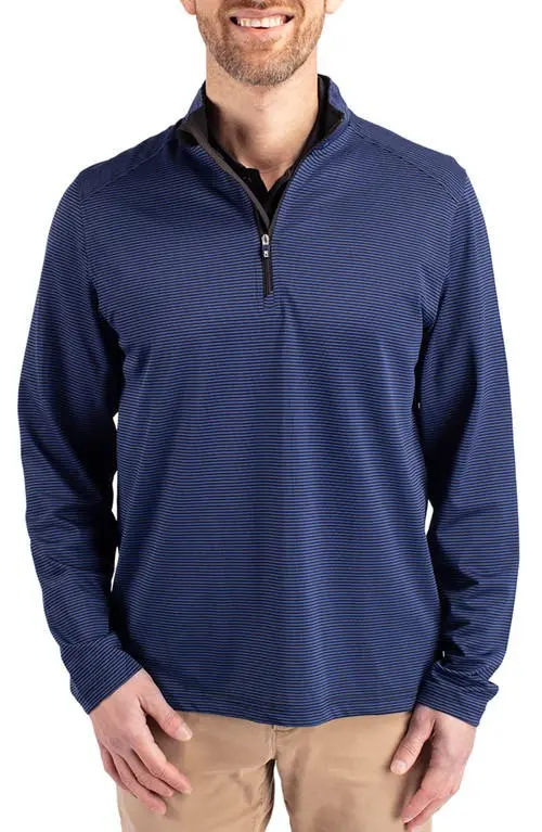 Cutter & Buck Virtue Micro Stripe Quarter Zip Pullover - Tour Blue/ Black