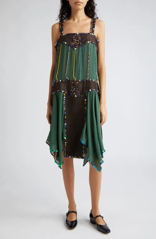 Bode Beaded Silk Flapper Dress In Emerald - 40% Off