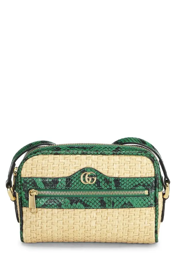 Gucci Beige Raffia & Snakeskin Ophidia Crossbody Bag Mini - Green ...
