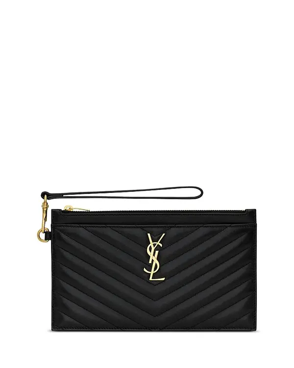 Saint Laurent Cassandre Matelasse Large Zipped Pouch - Black Lambskin/gold