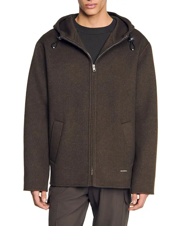 Sandro Hooded Windbreaker Jacket - Dark Khaki