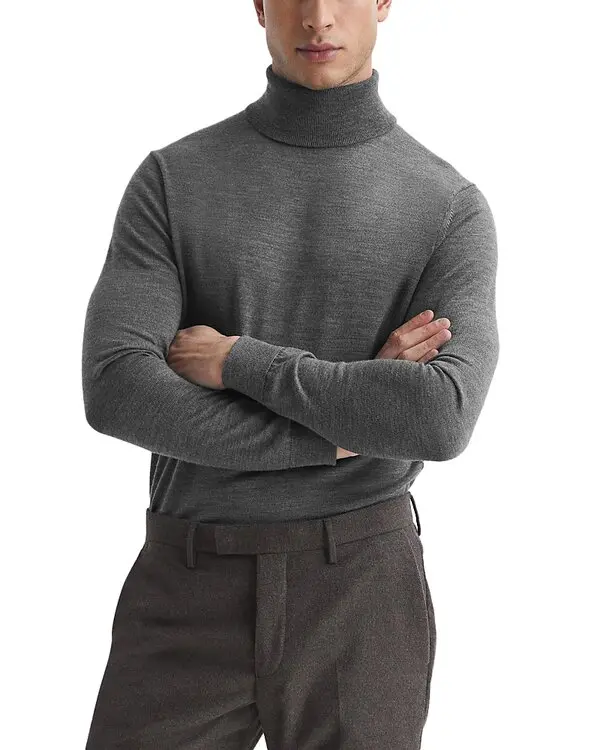 REISS Caine Merino Wool Slim Fit Turtleneck Sweater - Mid Gray Melange