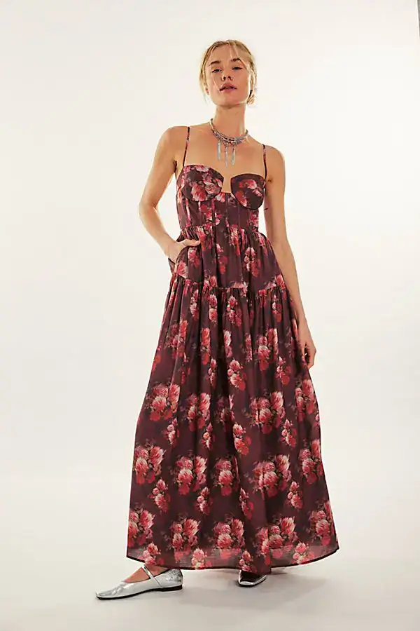 Maison Amory The Windsor Maxi Dress In Cherry Rose Carnation - 62  