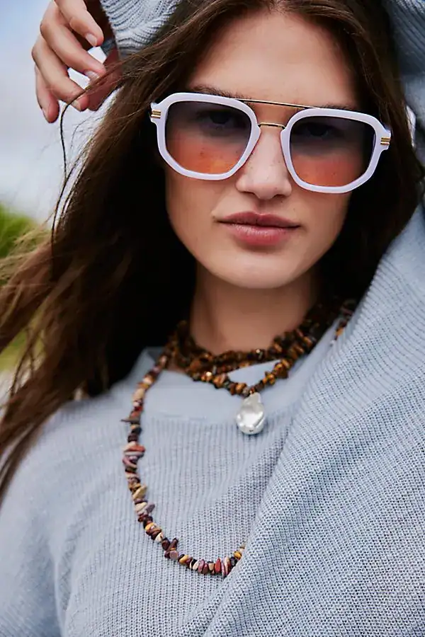 Free People Aviator Sunnies Sunglasses Shades ivory Lens NWT Janis Detail Aviator Sunglasses | Free People main image 3