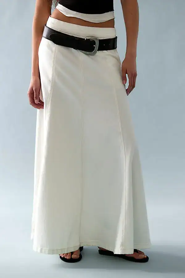 Free People We The Free Catch The Sun Denim Maxi Skirt Ecru