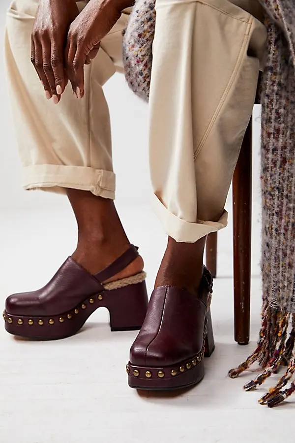 Free People Studded Platform Clogs - Wine