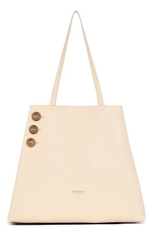 Balmain Emblem Crest Button Calfskin Shopper - 0dx Beige/pink