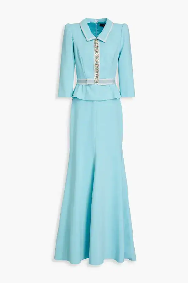 Jenny Packham Embellished Crepe Gown In Light Blue - 65% Off | Editorialist