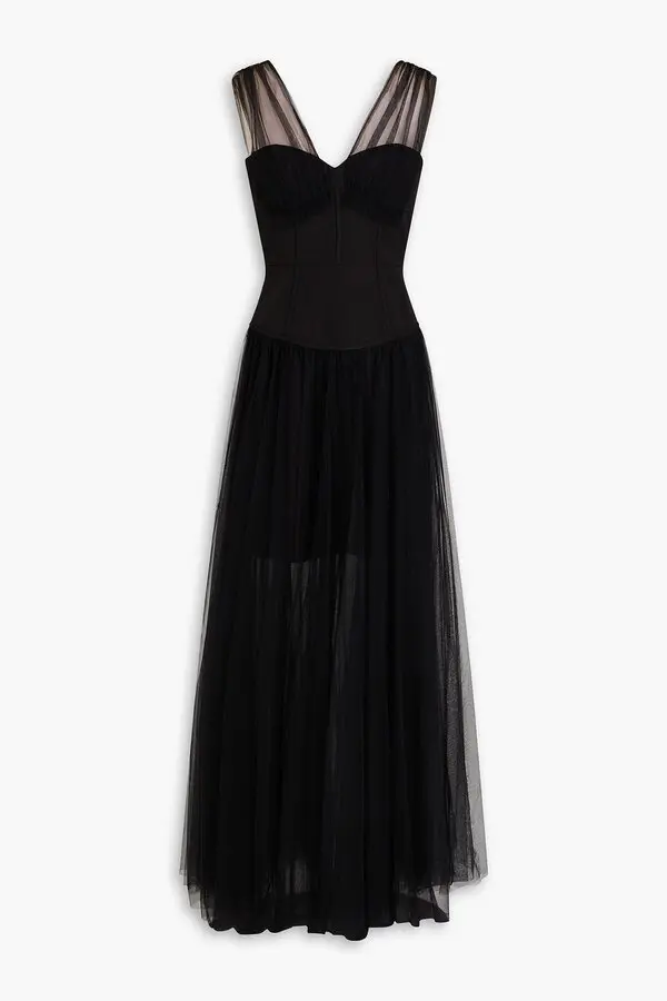 Zac Posen Pleated Tulle And Jersey Gown In Black - 50% Off | Editorialist