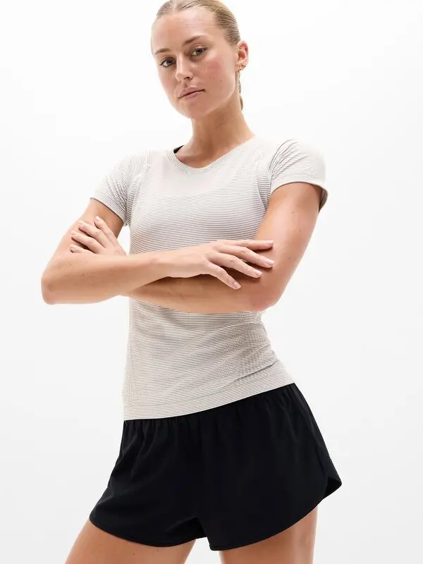 Athleta Momentum Seamless Tee - Mini Stripe White