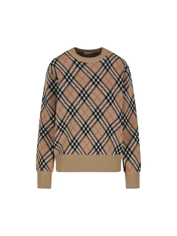 Burberry Embroidered Wool-blend Sweater - Sand Ip Check