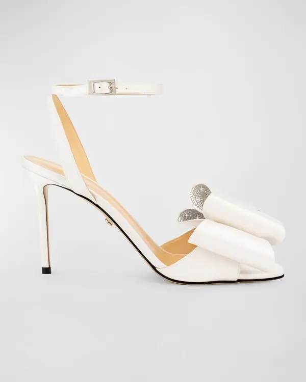 Mach & Mach Cadeau Satin Bow Sandals - White