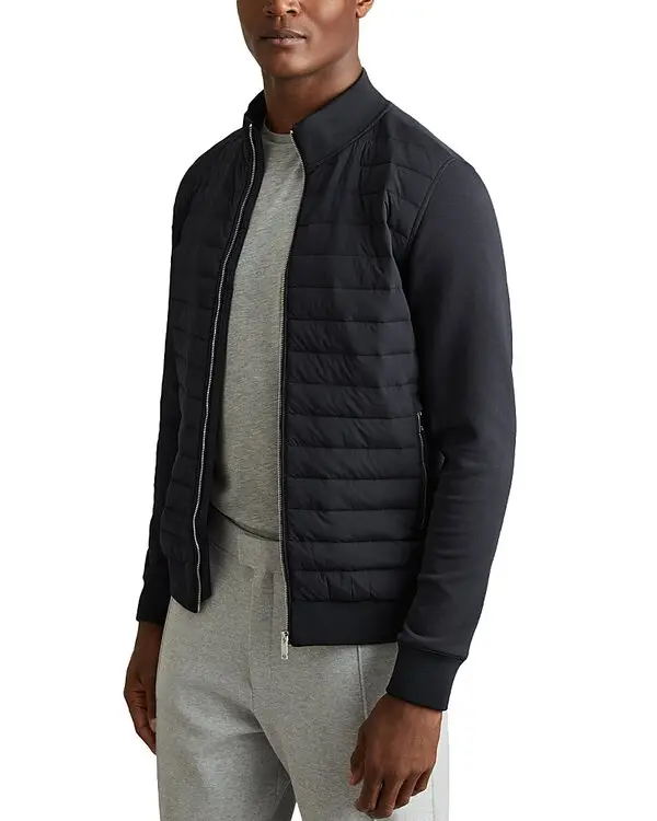 REISS Freddie Cotton Blend Interlock Quilted Zip-up Jacket - Navy