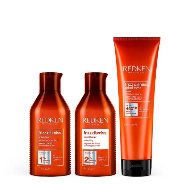 REDKEN Frizz Dismiss Trio: Shampoo, Conditioner & Leave-in