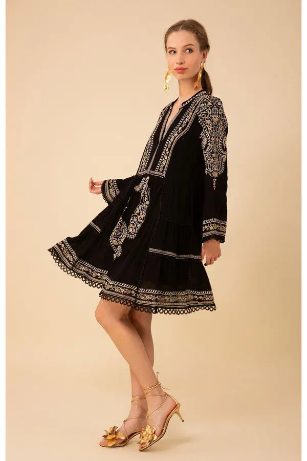 Hale Bob Isabel Embroidered Dress - Black