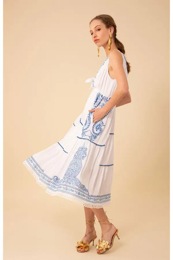 Hale Bob Amara Embroidered Midi Dress - Blue