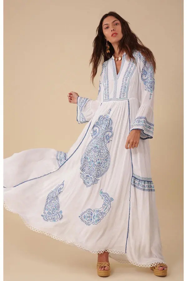 Hale Bob Isabel Embroidered Maxi Dress - Blue