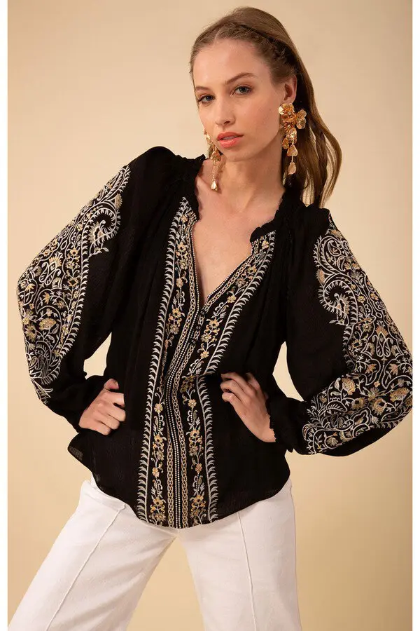 Hale Bob Sloane Embroidered Top - Black