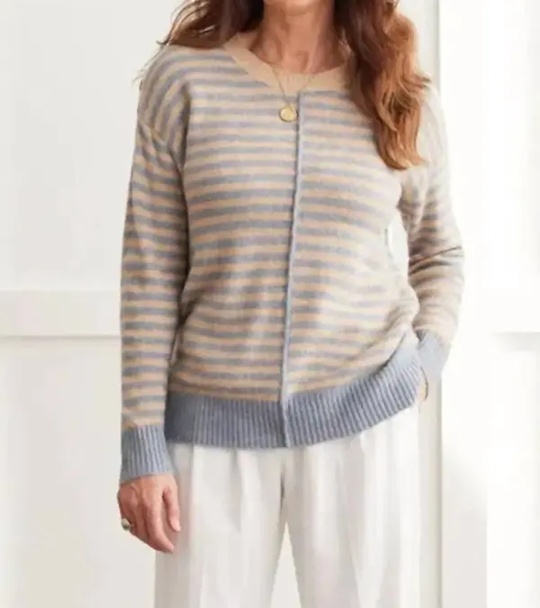 Buy Tribal Crew Neck Sweater With Side Slits In Stone - Blue At 37% Off ...