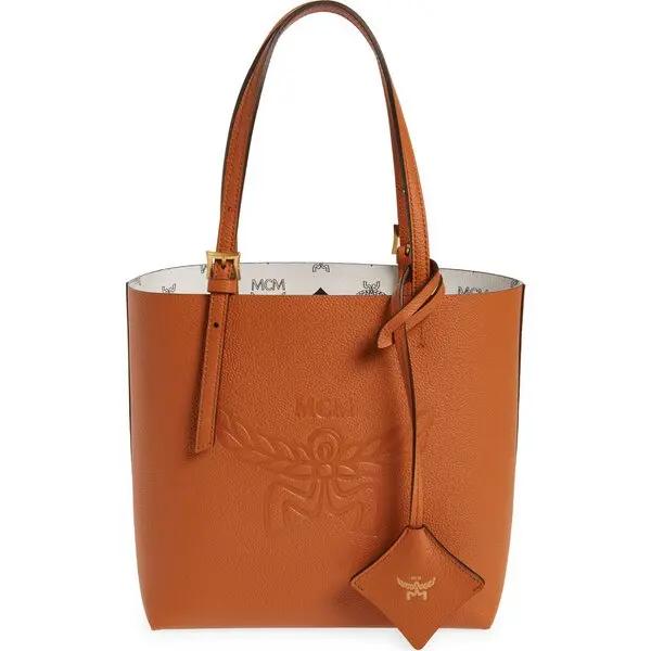 Mcm Lauretos Reversible Leather Shopper Bag - Cognac