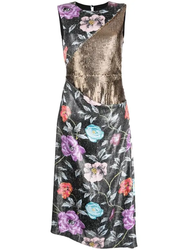 PUPPETS AND PUPPETS Floral Sequin Midi Dress