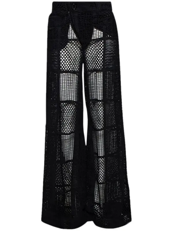 ROBERTA EINER Crochet-knit Wide-leg Trousers - Black