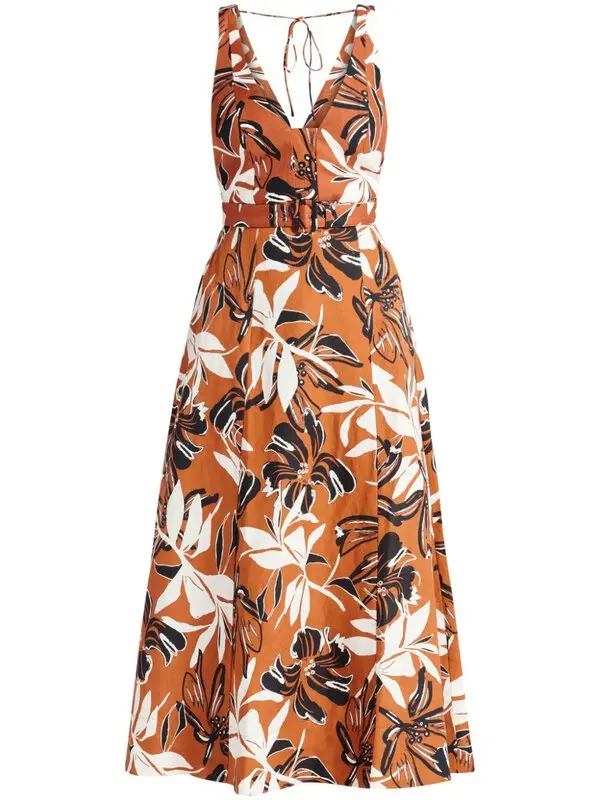 Shona Joy Floral-Print Cotton Midi Dress In Brown - 77% Off | Editorialist