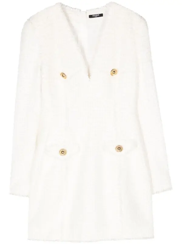 Balmain Button-embellished Tweed Minidress