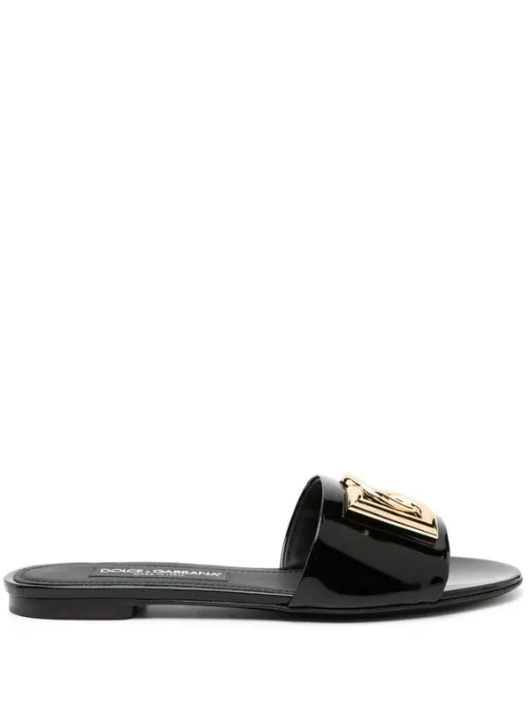 Dolce & Gabbana Dg-logo Leather Slides - Black