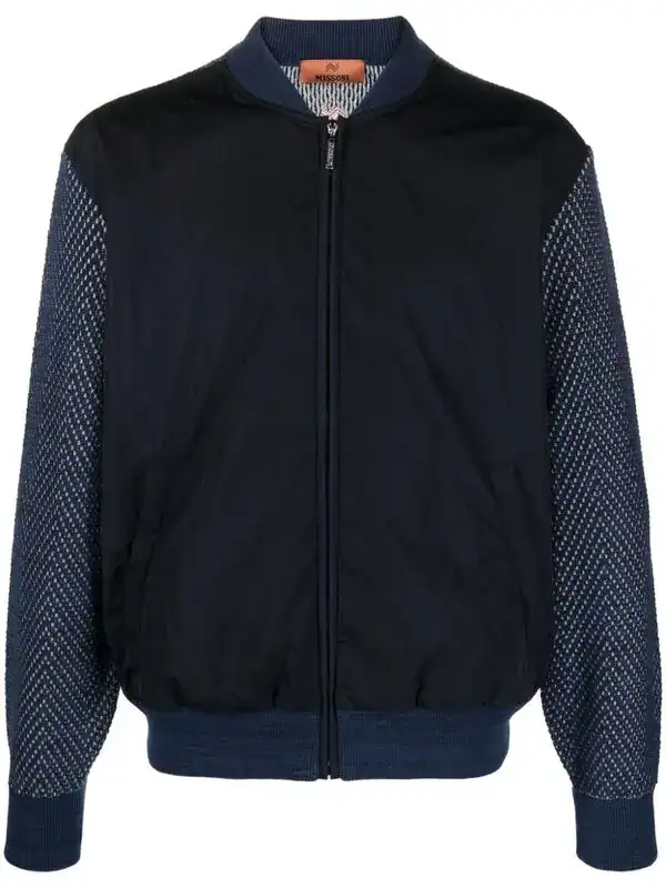 Missoni Zigzag Panelled Bomber Jacket In Blue 40% Off Editorialist