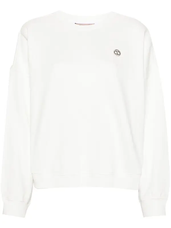Twinset Logo-Plaque Cotton Sweatshirt In White 38% Off