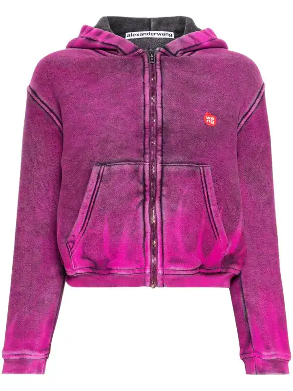 Alexander Wang Logo-Patch Distressed Zipped-Up Hoodie In Pink - 31