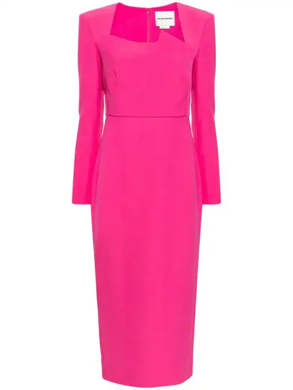 Roland Mouret Long-sleeve Crepe Midi Dress - Pink | Editorialist