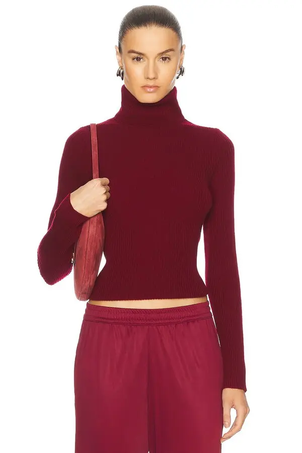 Enza Costa Ribbed Turtleneck Sweater - Ruby
