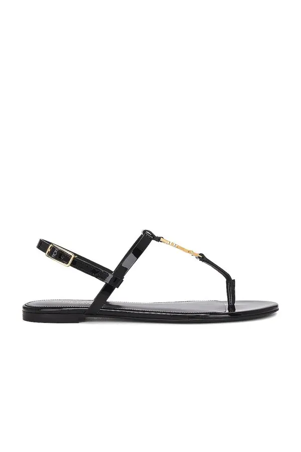 Saint Laurent Cassandra Flat Sandal - Noir