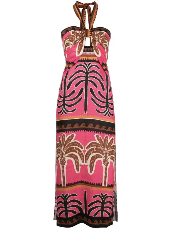 Johanna Ortiz Unexpected Symbolism Linen Midi Dress Pink Editorialist