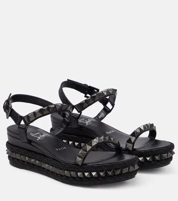 CHRISTIAN LOUBOUTIN Pyraclou Leather Espadrilles - Black